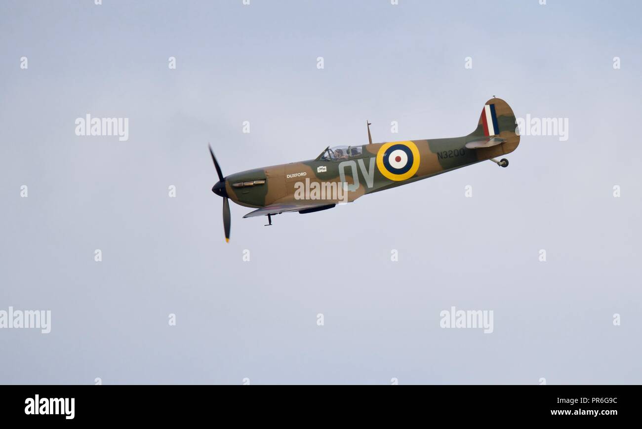 Supermarine Spitfire N3200 flying at the IWM Duxford Battle of Britain ...