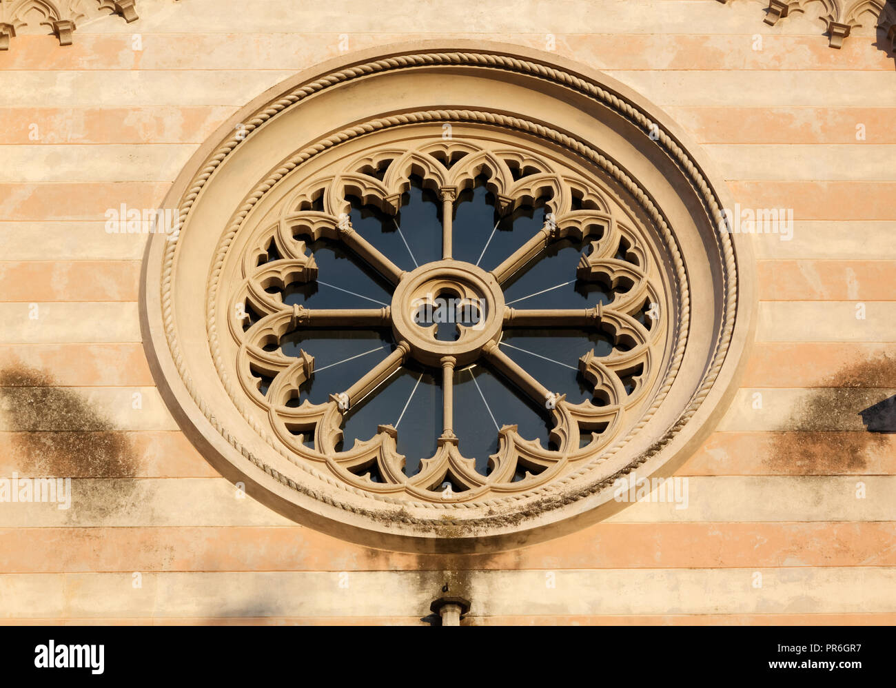 Close-up of the rose window of the Duomo of Valvasone, Italy, in the ...