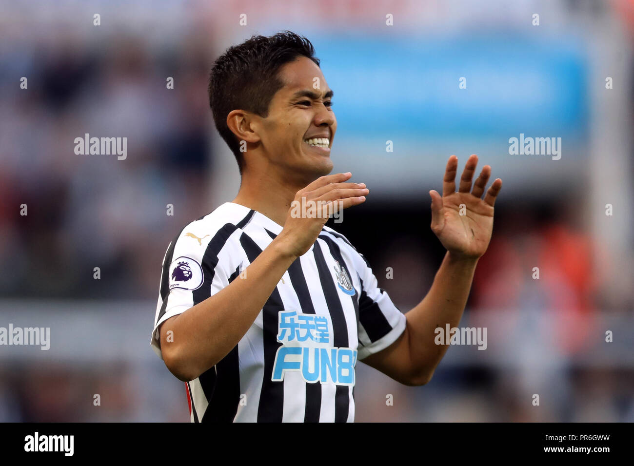 Newcastle United's Yoshinori Muto reacts during the Premier League ...