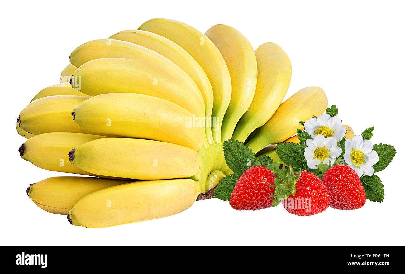 Bananas and strawberries isolated on white Stock Photo - Alamy