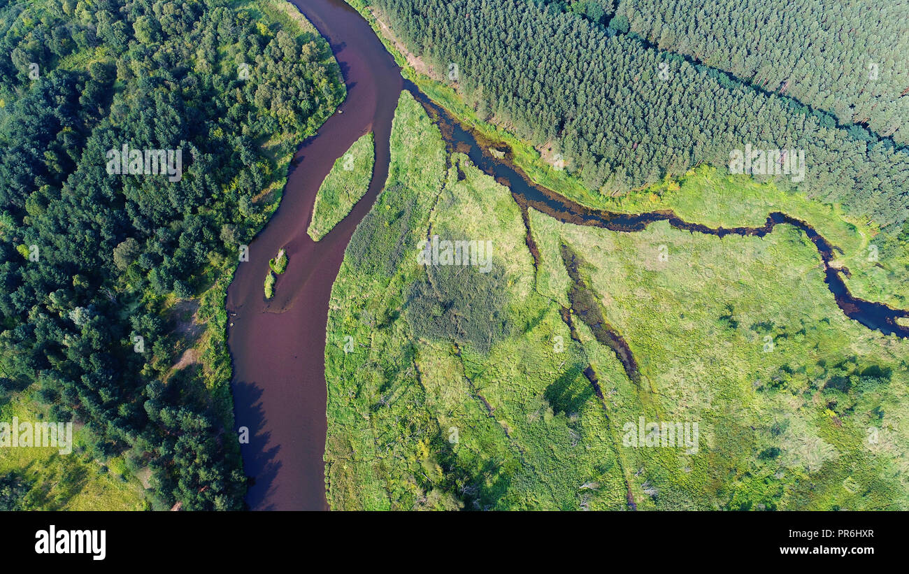 Aerial landscape with natural river Stock Photo - Alamy