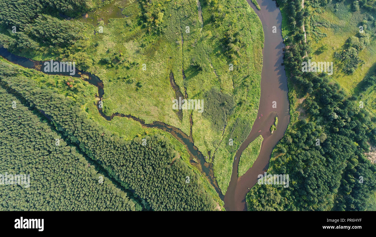 Aerial landscape with natural river Stock Photo - Alamy