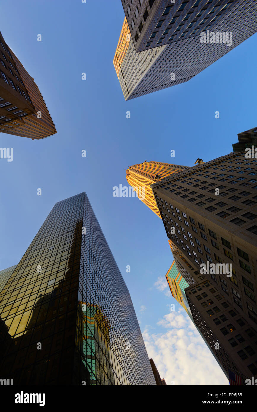 Four offices skyscrapers standing on blue sky Stock Photo - Alamy