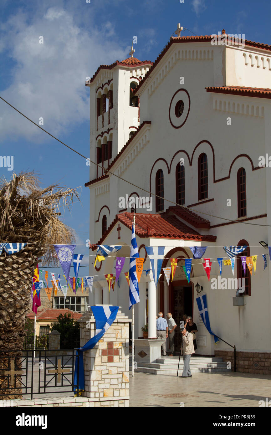 People leaving Greek Orthodox Church in Sami, Kefalonia after Sunday ...