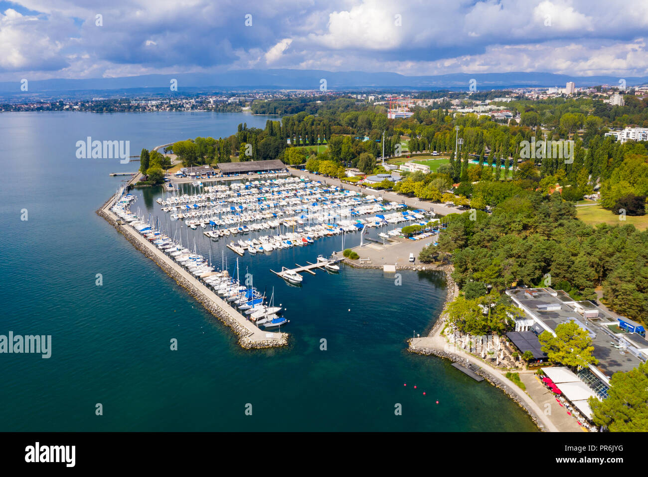 Aerial view of Ouchy waterfront in Lausanne, Switzerland Stock Photo ...