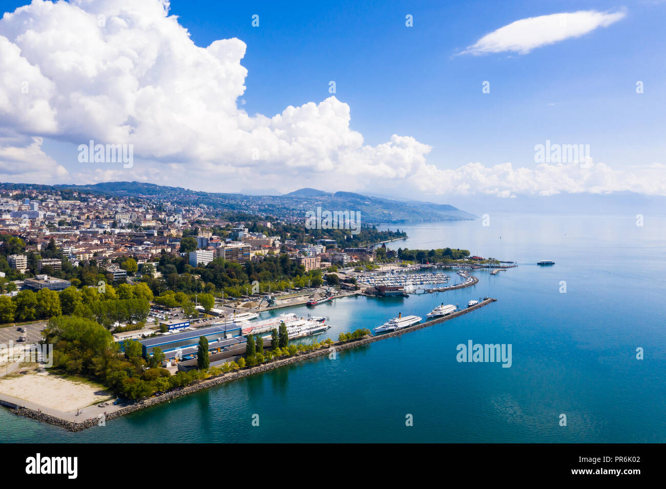Aerial view of Ouchy waterfront in Lausanne, Switzerland Stock Photo ...