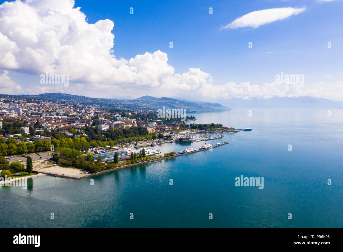 Aerial view of Ouchy waterfront in Lausanne, Switzerland Stock Photo ...