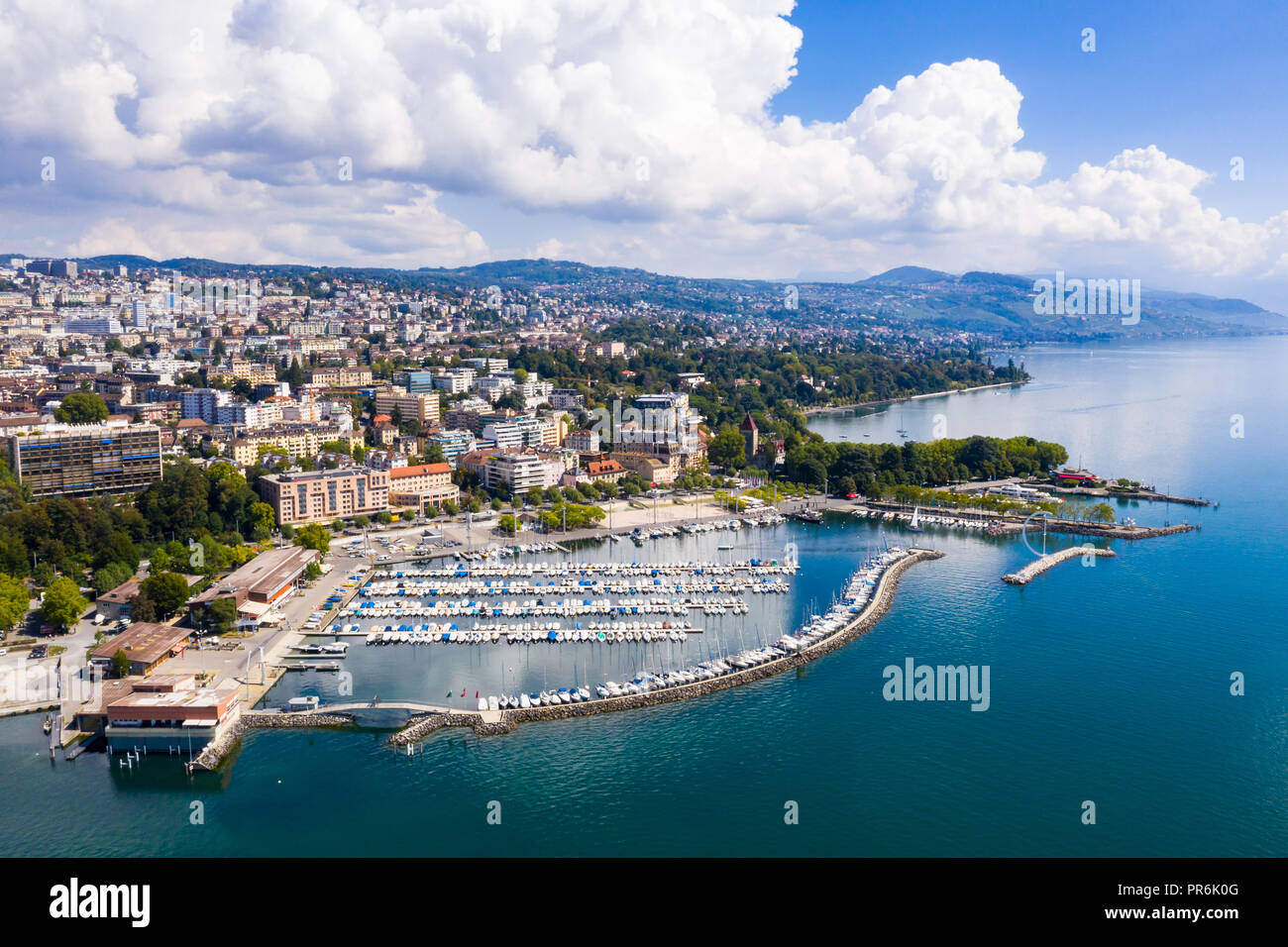 Aerial view of Ouchy waterfront in Lausanne, Switzerland Stock Photo ...