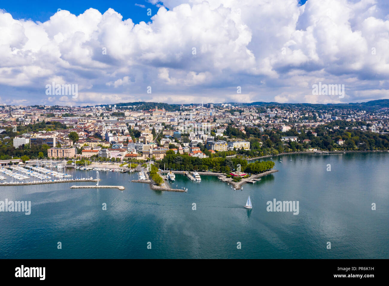 Aerial view of Ouchy waterfront in Lausanne, Switzerland Stock Photo ...