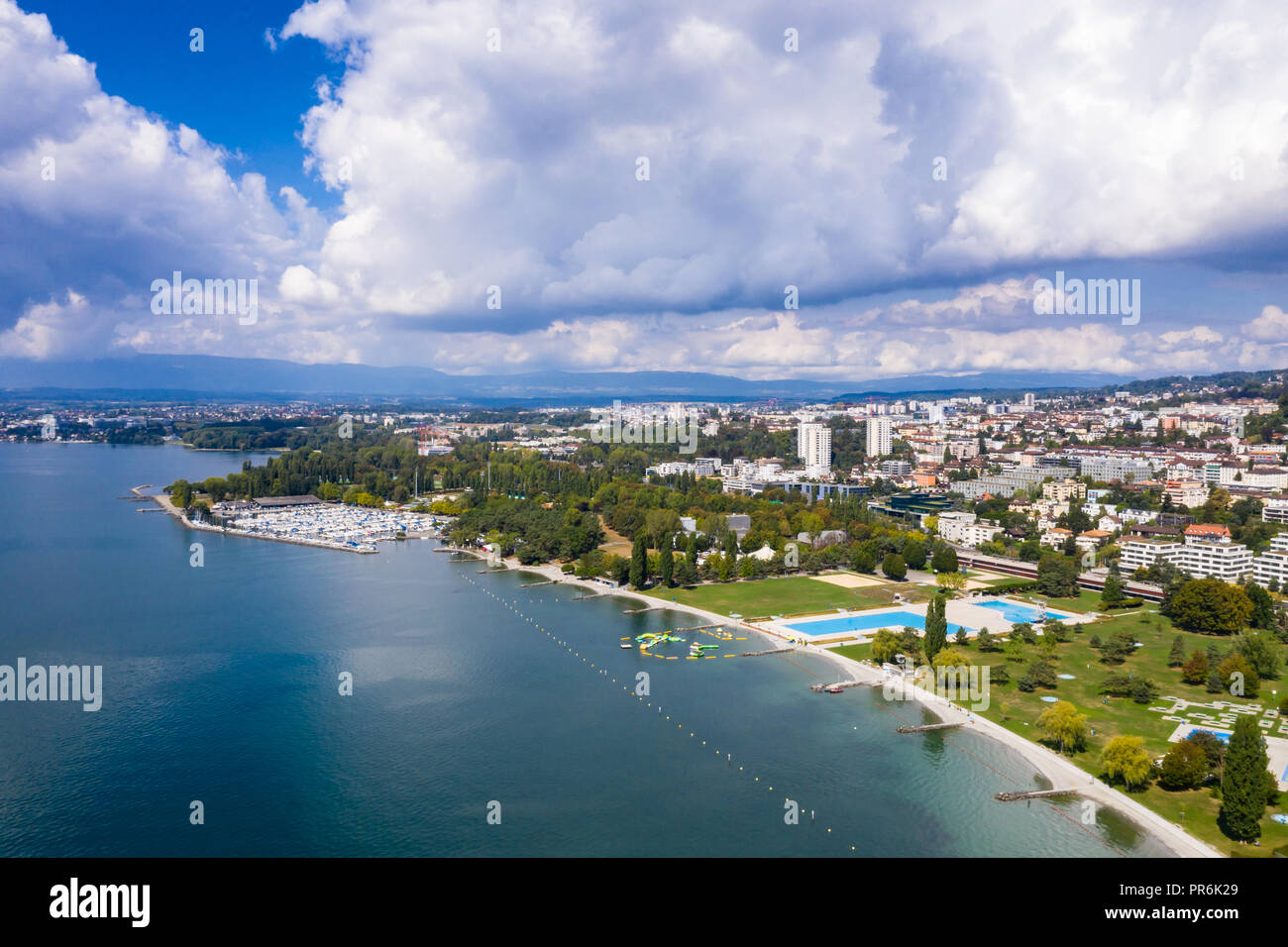 Aerial view of Ouchy waterfront in Lausanne, Switzerland Stock Photo ...