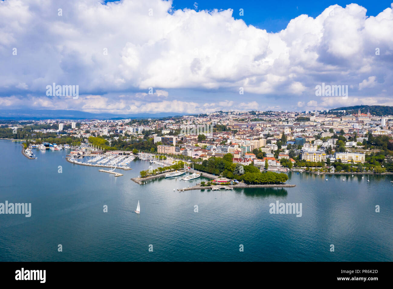 Aerial view of Ouchy waterfront in Lausanne, Switzerland Stock Photo ...