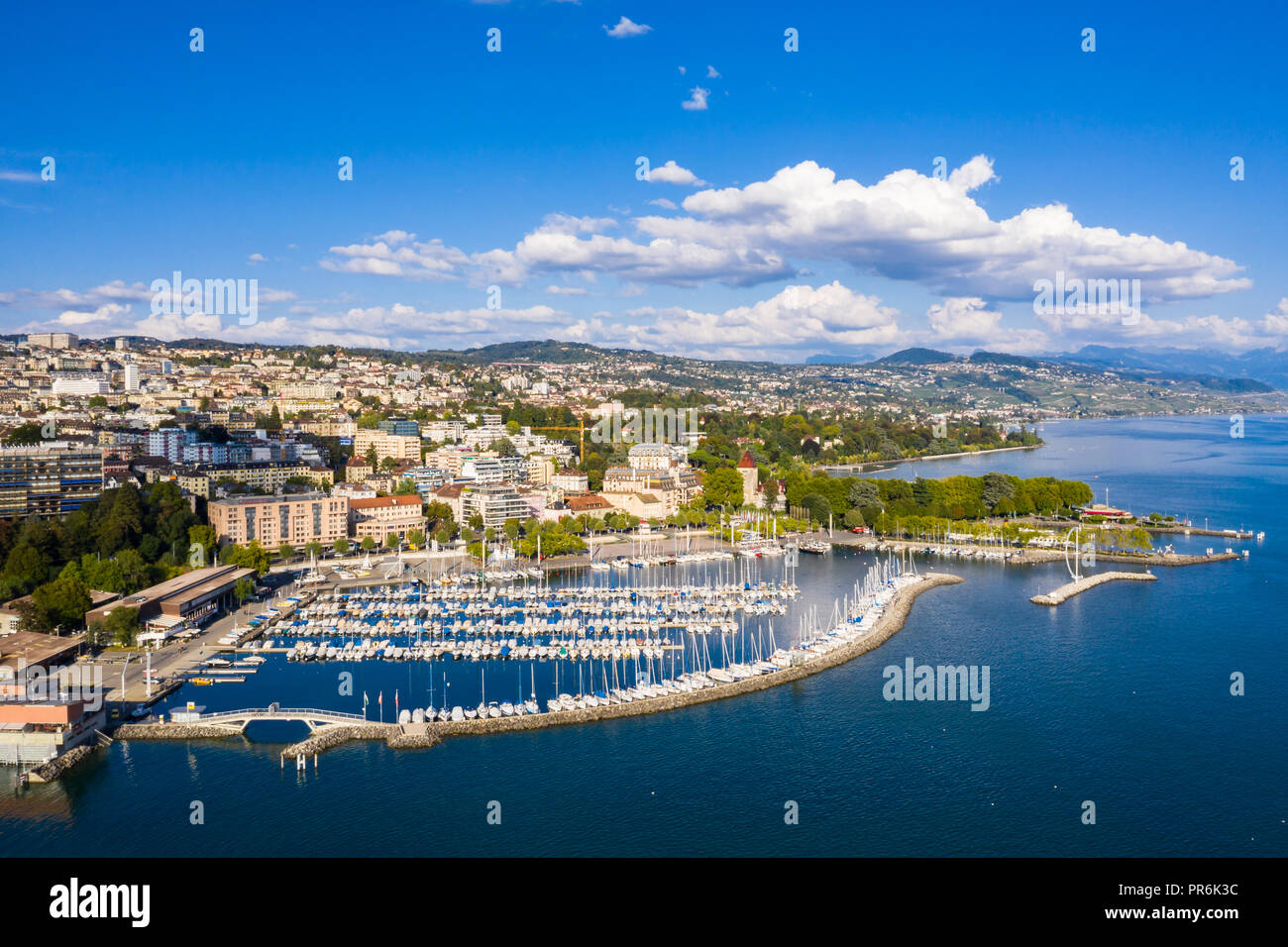 Aerial view of Ouchy waterfront in Lausanne, Switzerland Stock Photo ...