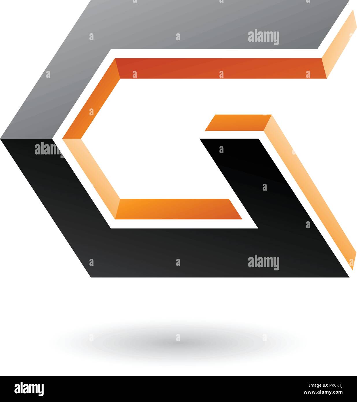 Vector Illustration of Black and Orange 3d Angled Icon for Letter G ...