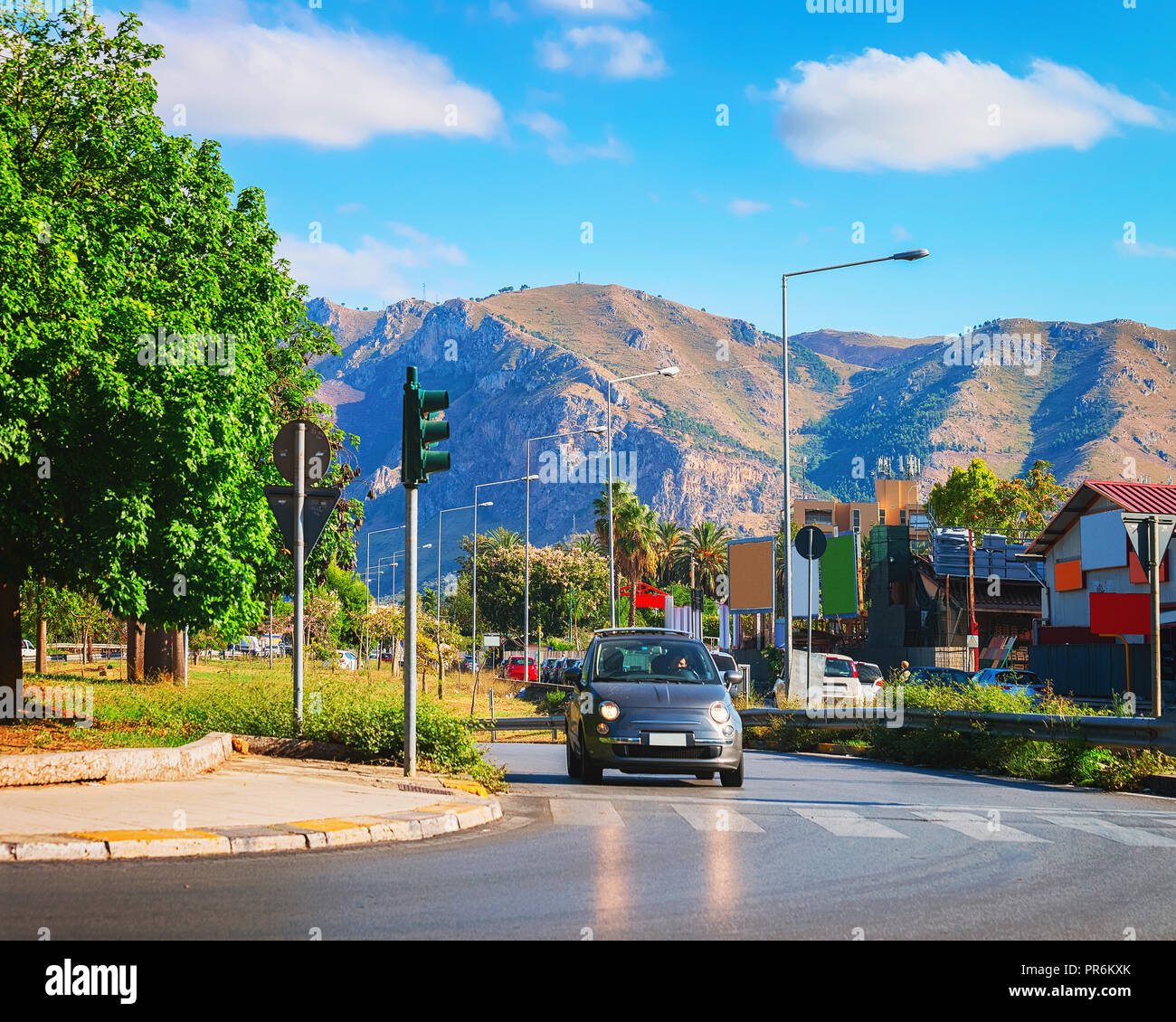 Car on road in Palermo, Sicily, Italy Stock Photo - Alamy
