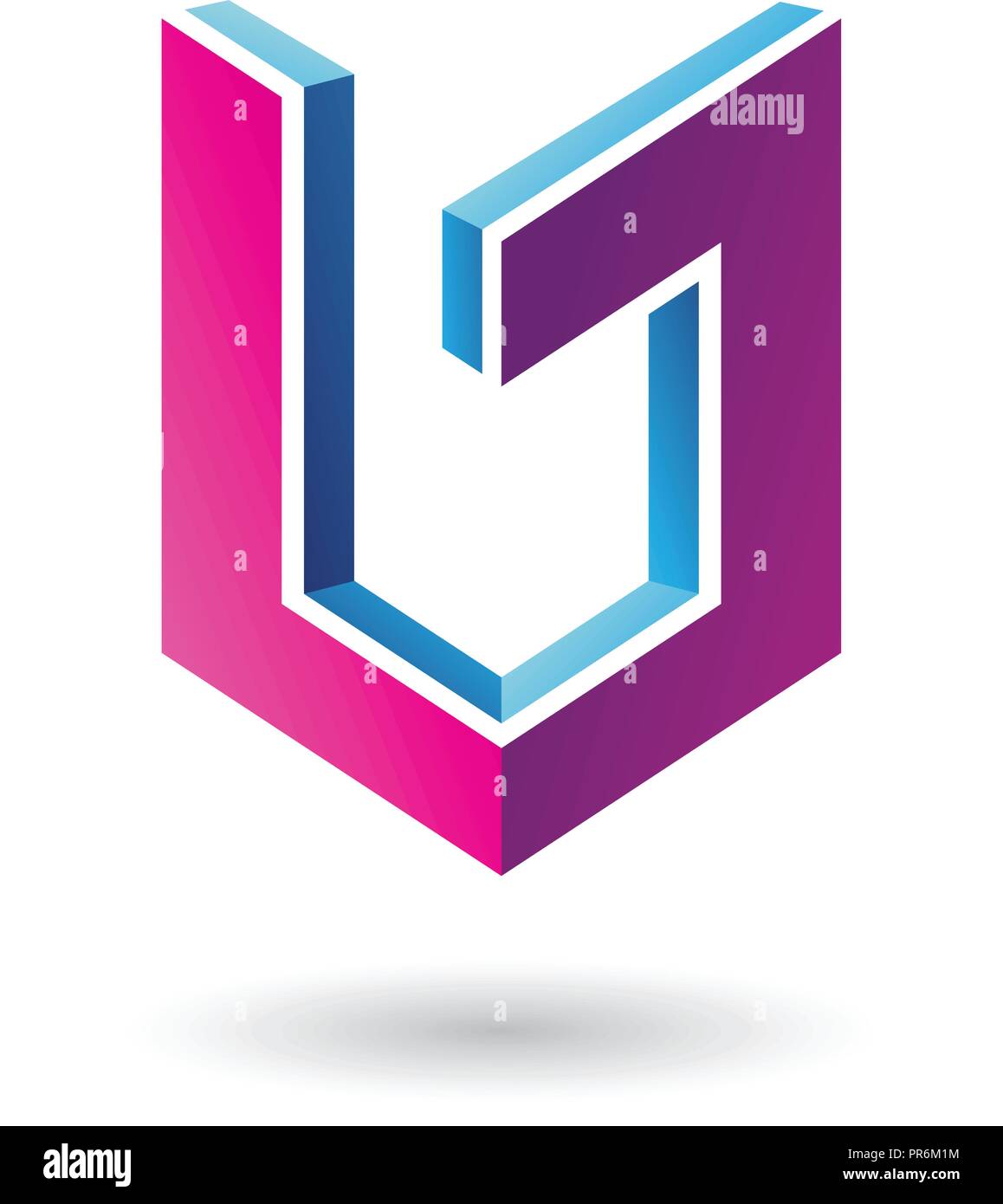Vector Illustration of Blue and Magenta Shield Like 3d Shape isolated ...
