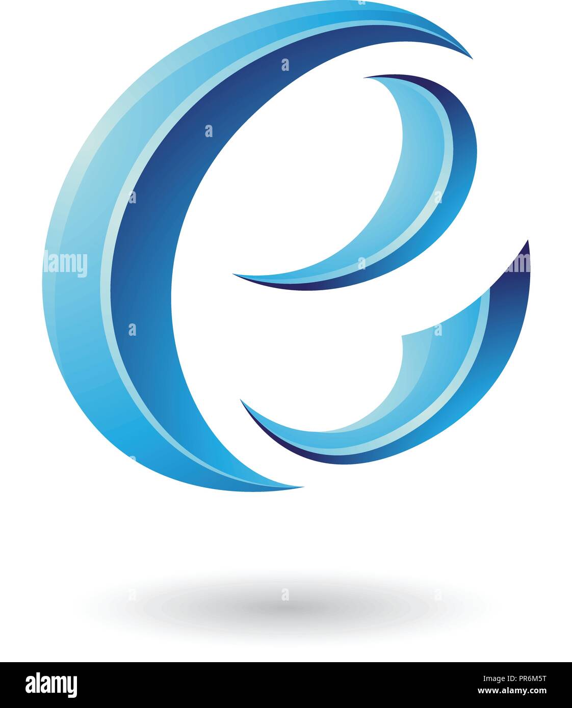 Vector Illustration of Blue Glossy Crescent Shape Letter E isolated on ...