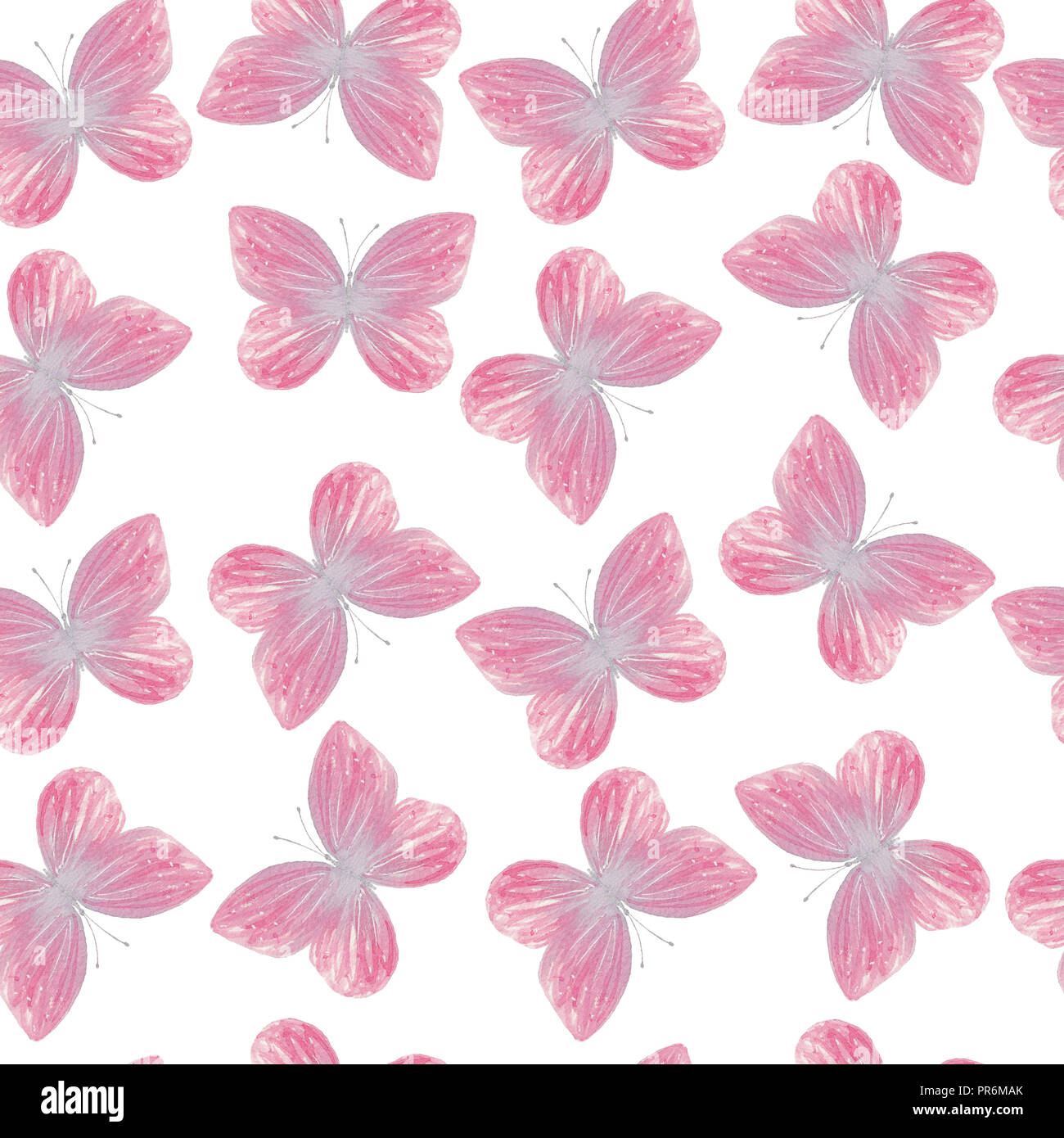 Watercolor pink butterfly seamless pattern hand drawn texture Stock ...