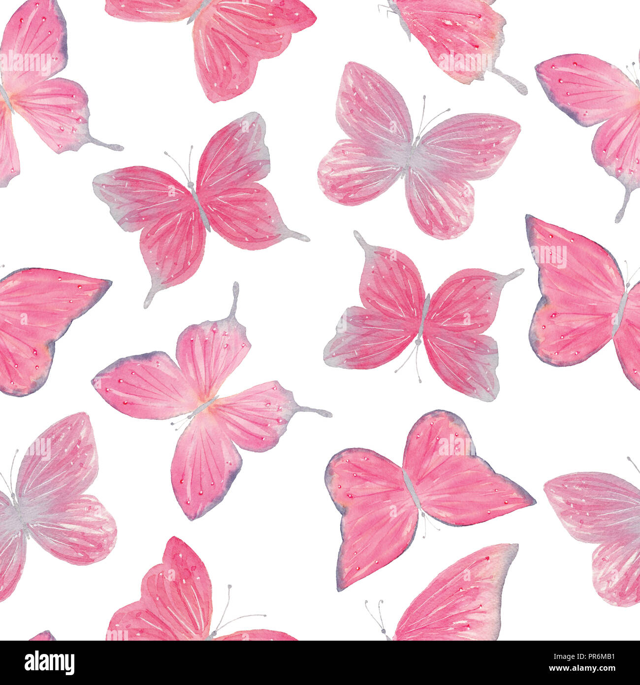 Watercolor pink butterfly seamless pattern hand drawn texture Stock ...