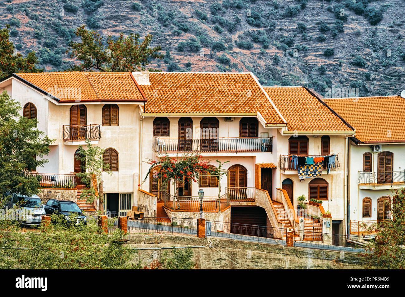 Beautiful landscape with Savoca village in the mountain, Sicily island ...