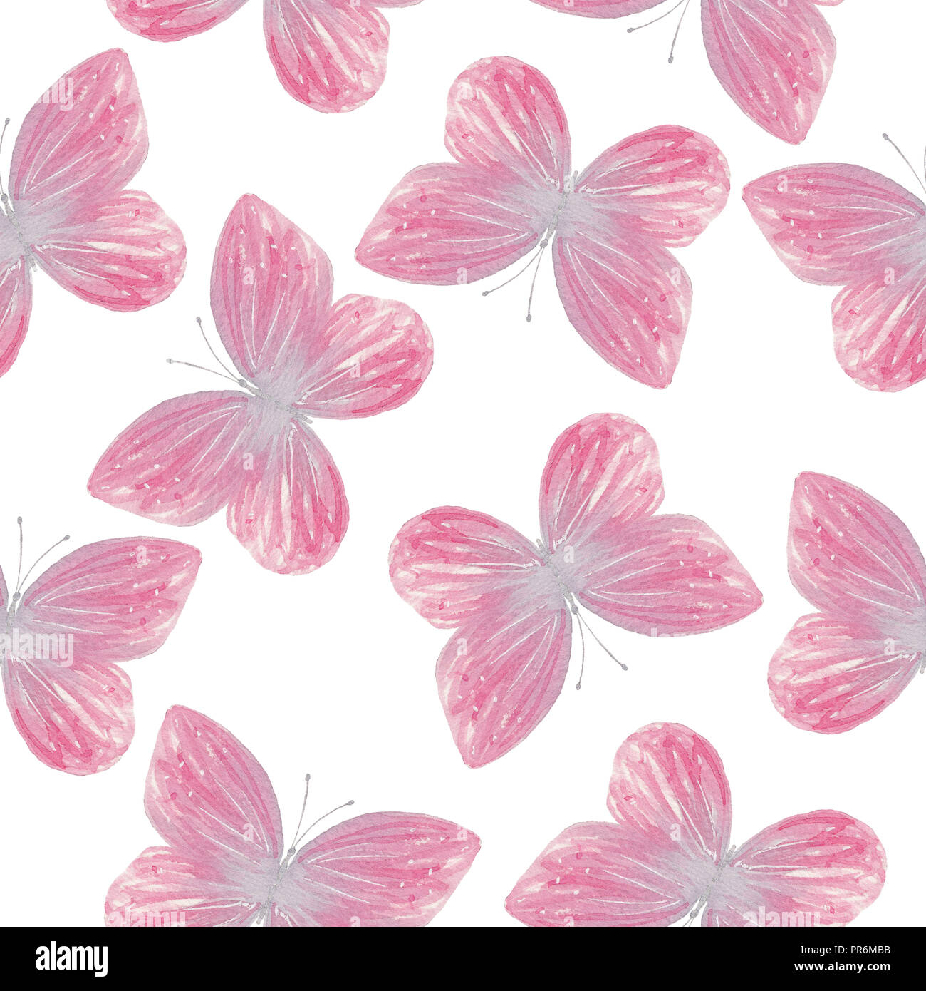 Watercolor pink butterfly seamless pattern hand drawn texture Stock ...