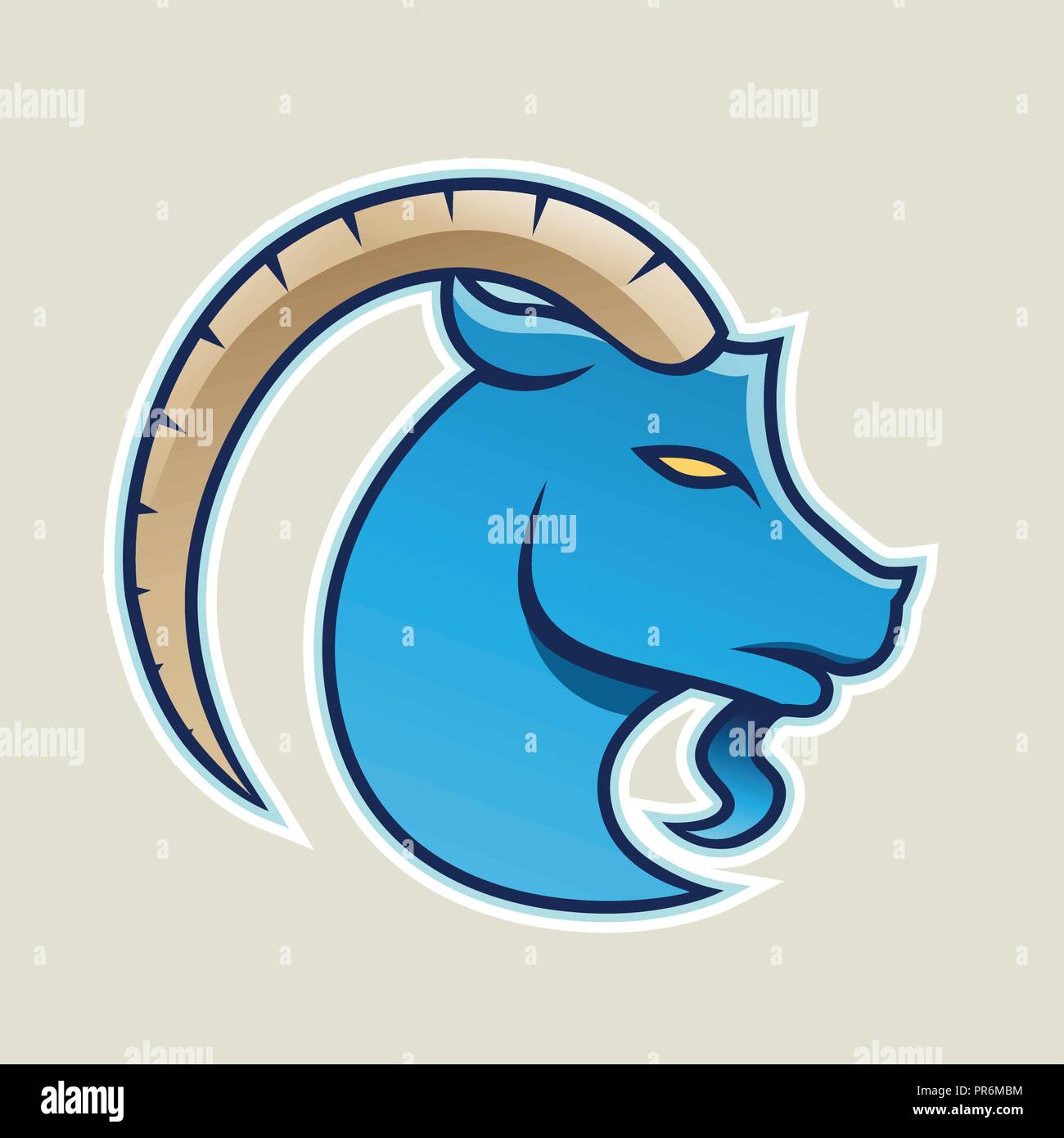 Vector Illustration of Blue Goat wýth a Long Horn Icon isolated on a ...
