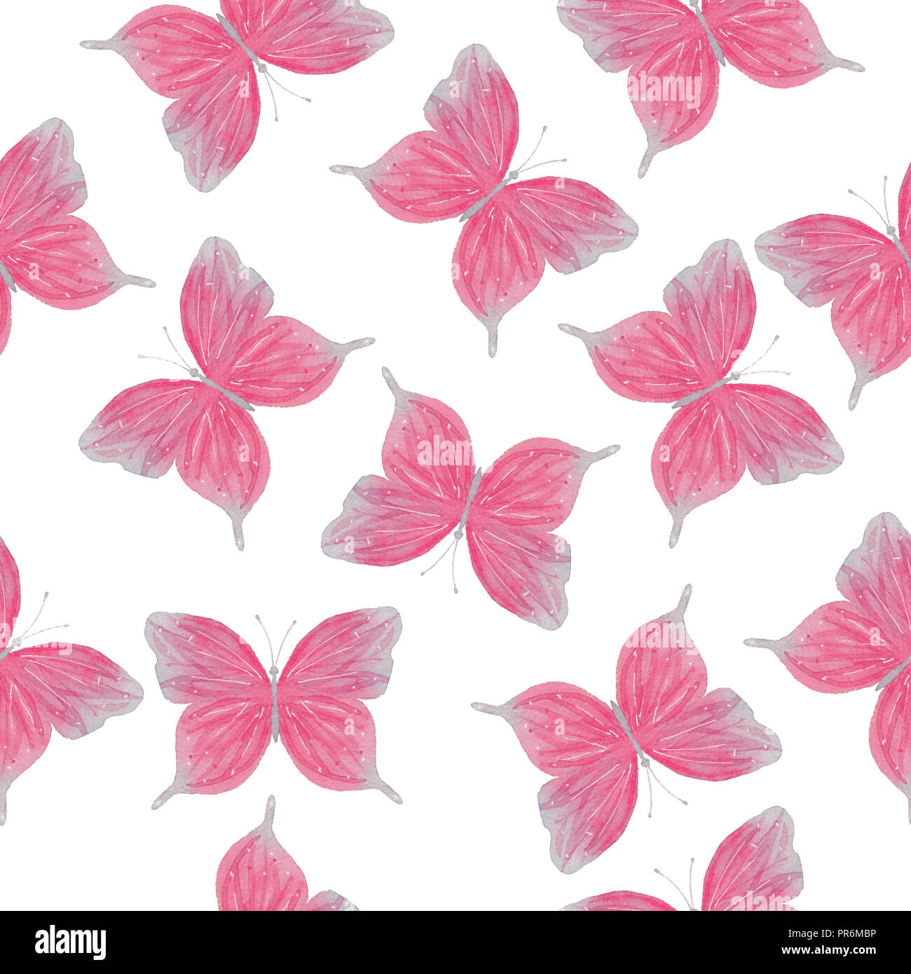 Watercolor pink butterfly seamless pattern hand drawn texture Stock ...