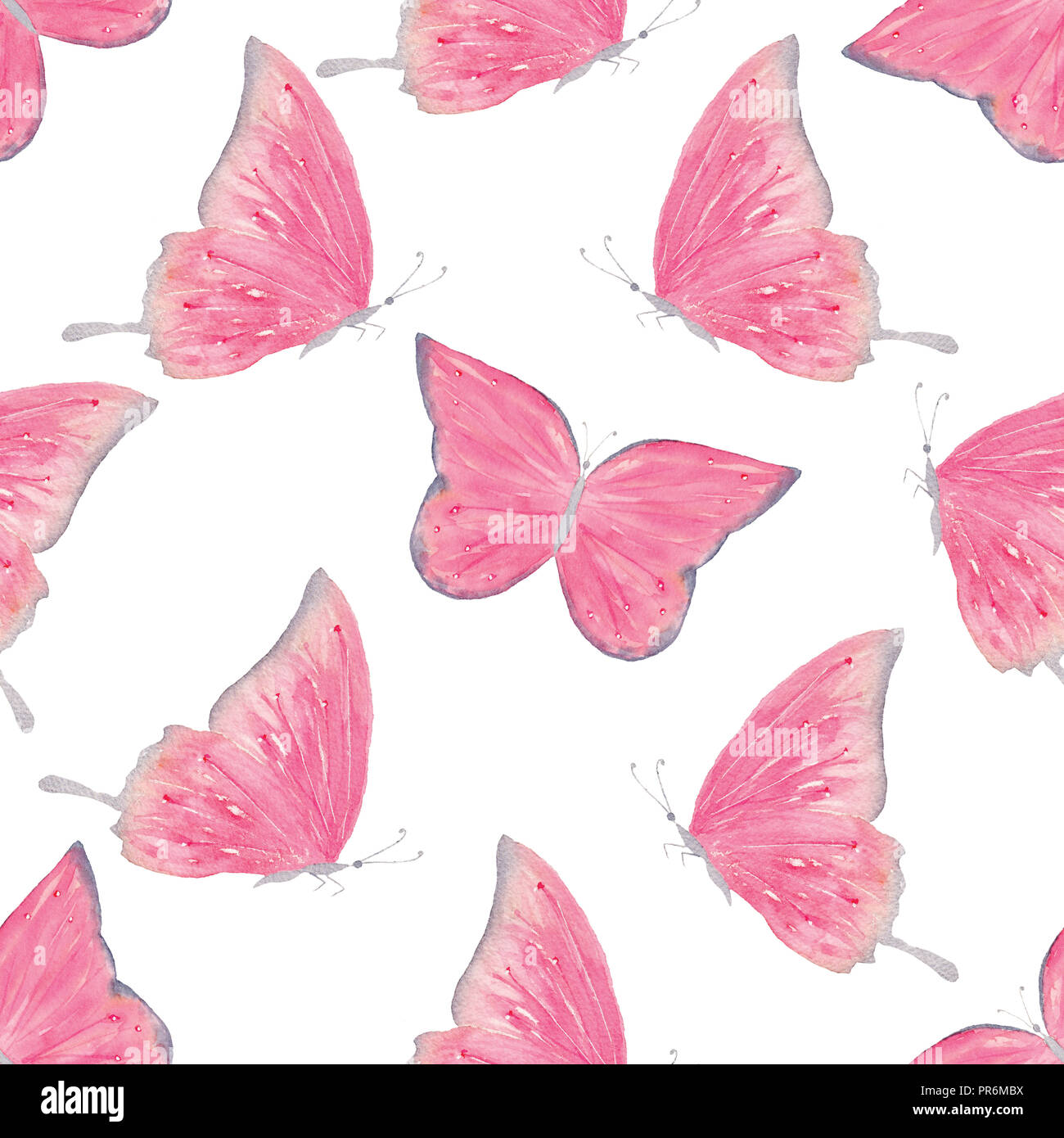 Watercolor pink butterfly seamless pattern hand drawn texture Stock ...