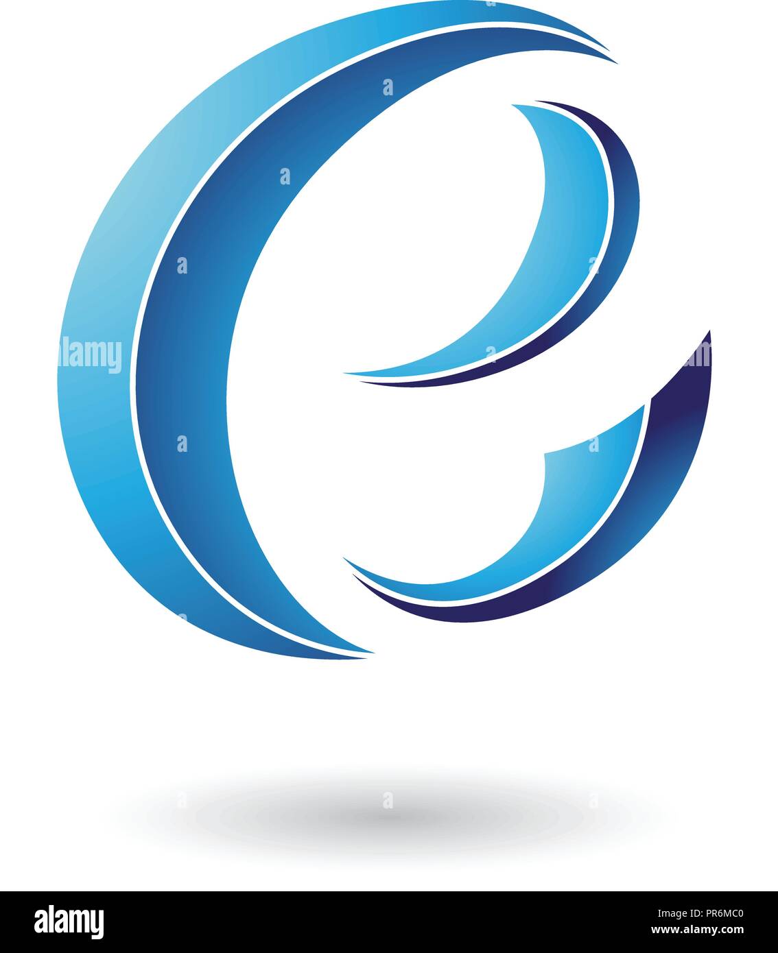 Vector Illustration of Blue Striped Crescent Shape Letter E isolated on ...