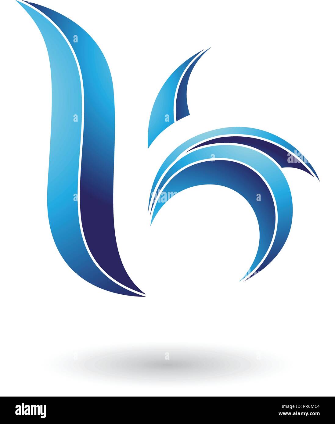 Vector Illustration of Blue Striped Leaf Shaped Letter B or K isolated ...