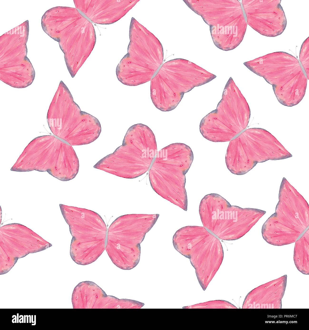 Watercolor pink butterfly seamless pattern hand drawn texture Stock ...