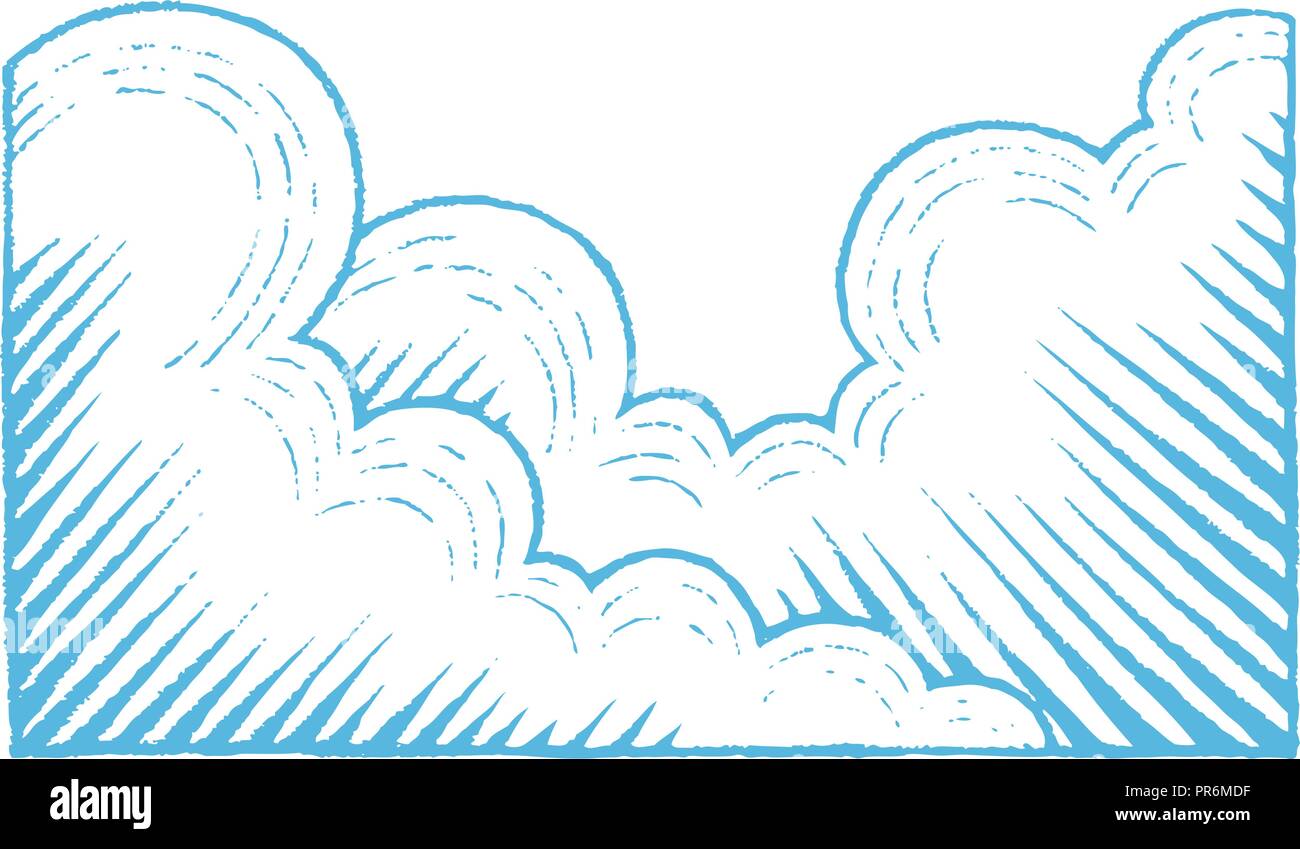 Illustration of Blue Vectorized Ink Sketch of Clouds isolated on a ...