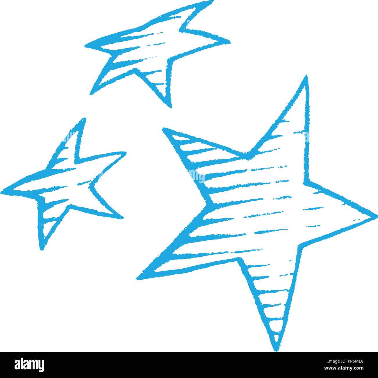 Illustration of Blue Vectorized Ink Sketch of Stars isolated on a White ...