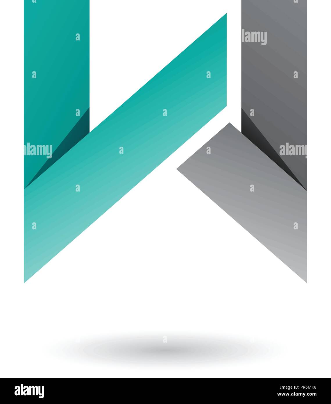 Vector Illustration of Green and Grey Folded Paper Letter W isolated on ...