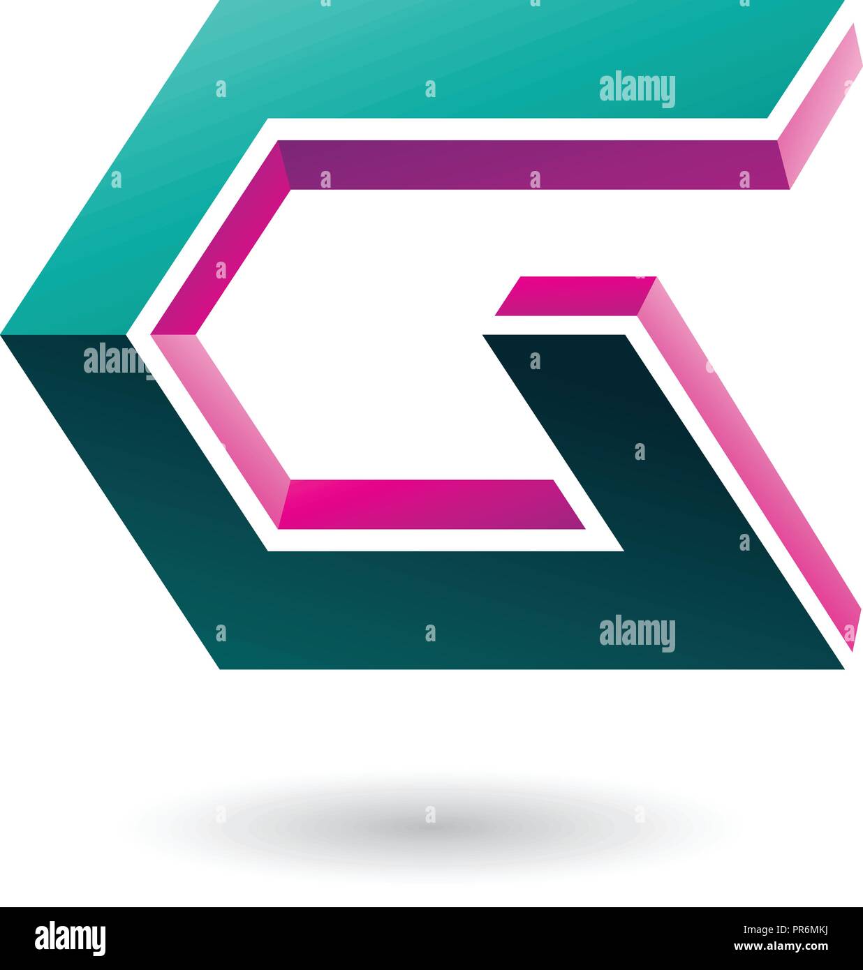Vector Illustration of Magenta and Green 3d Angled Icon for Letter G ...