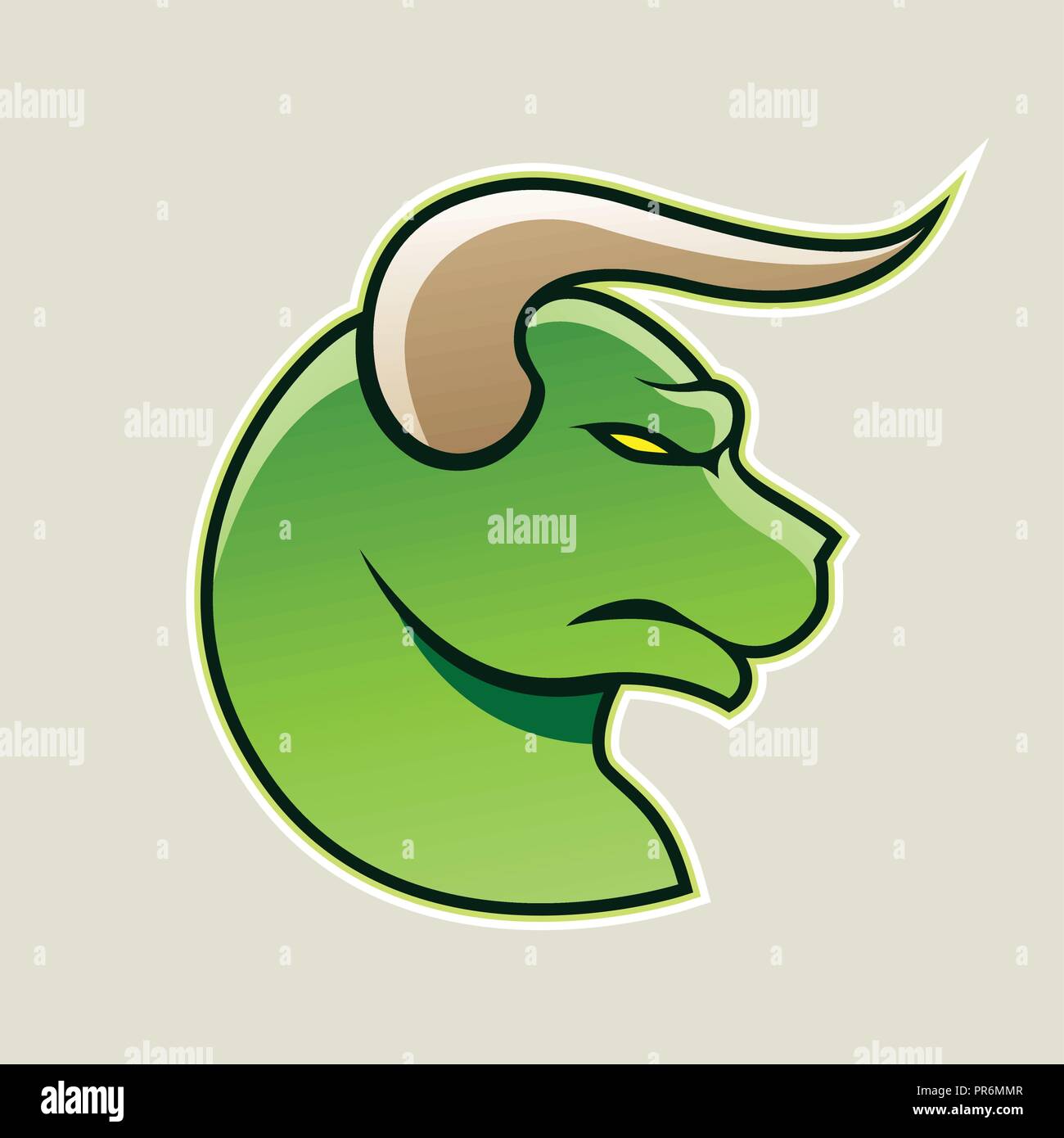 Vector Illustration of Green Cartoon Bull Icon isolated on a White ...