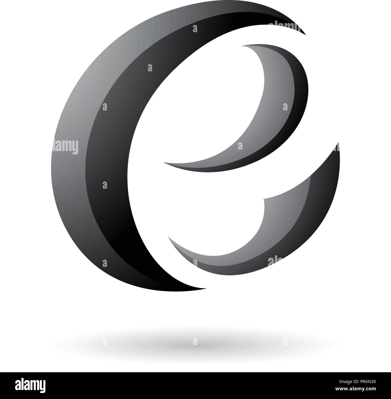 Vector Illustration of Grey Crescent Shape Letter E isolated on a White ...