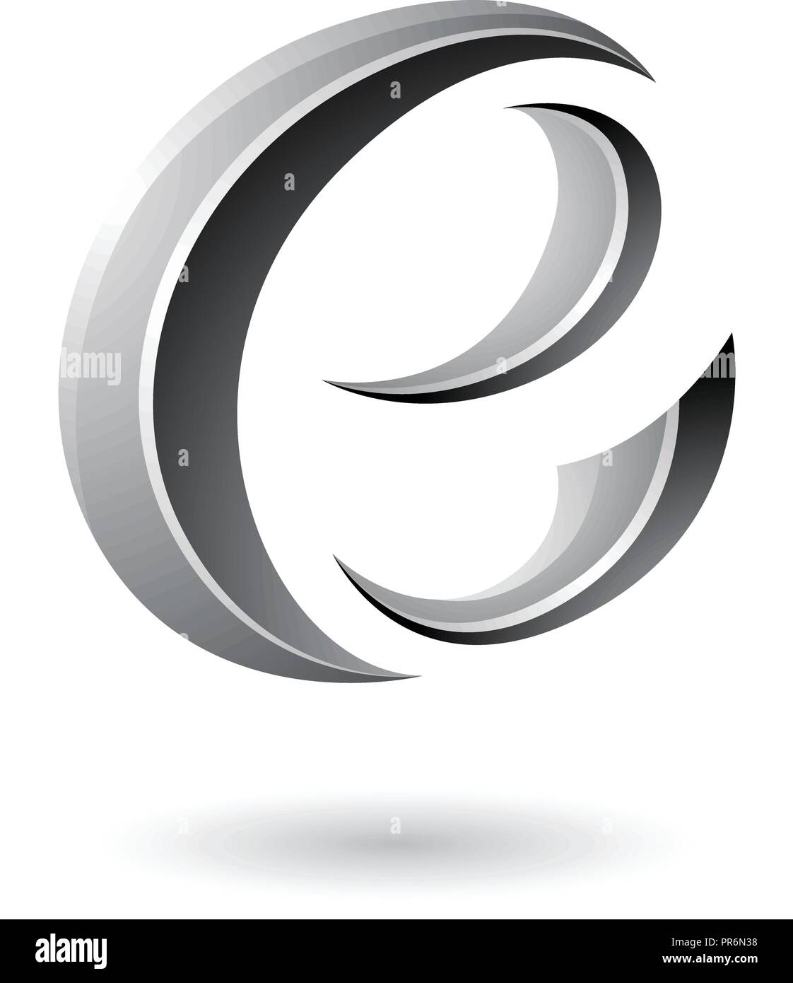 Vector Illustration of Grey Glossy Crescent Shape Letter E isolated on ...