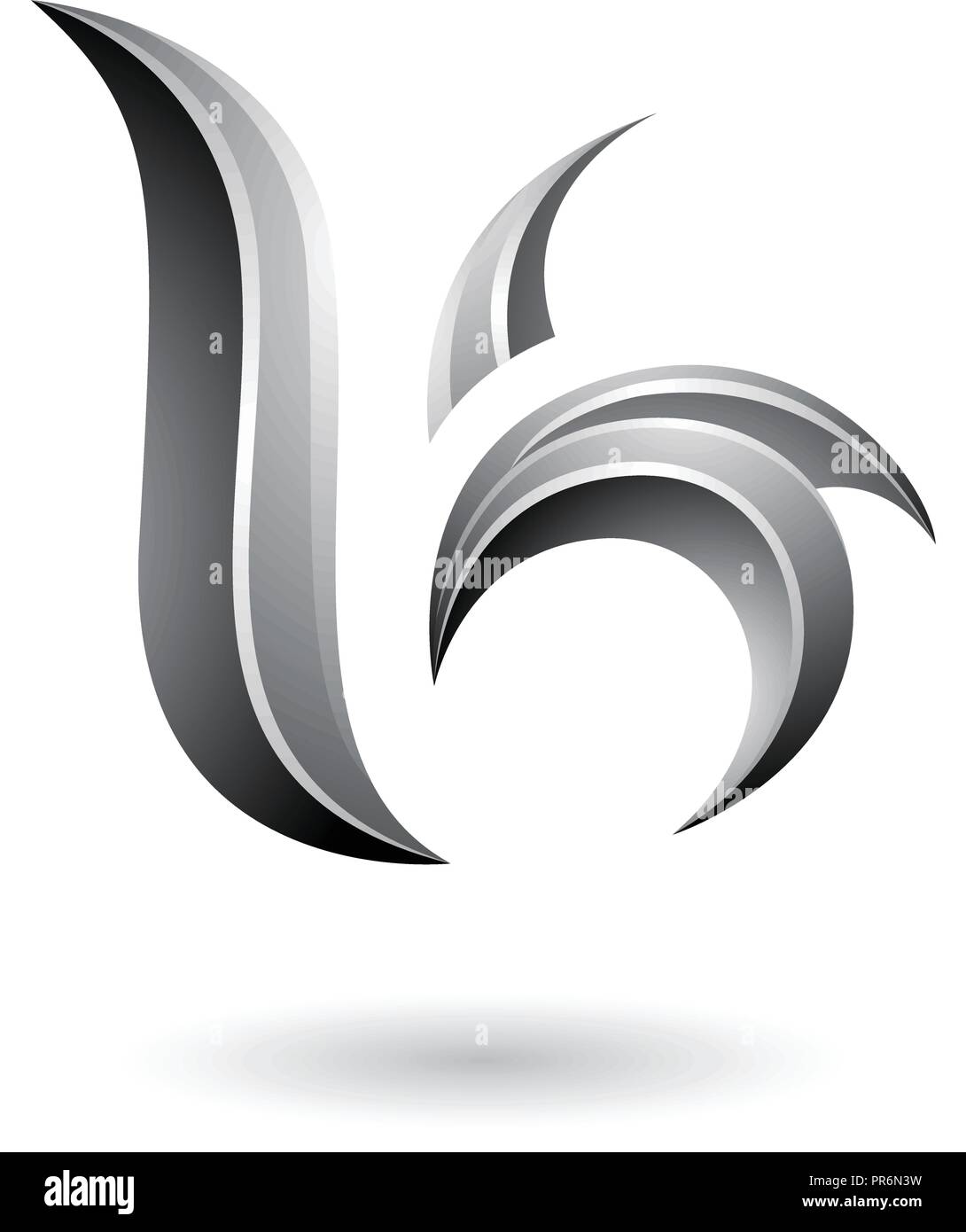 Vector Illustration of Grey Glossy Leaf Shaped Letter B or K isolated ...