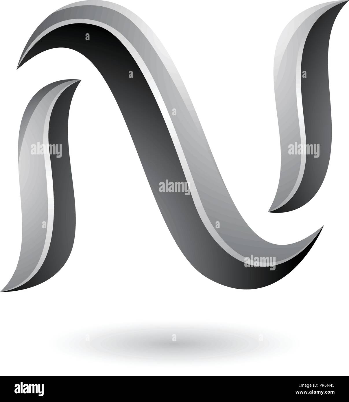 Vector Illustration of Grey Glossy Snake Shaped Letter N isolated on a ...