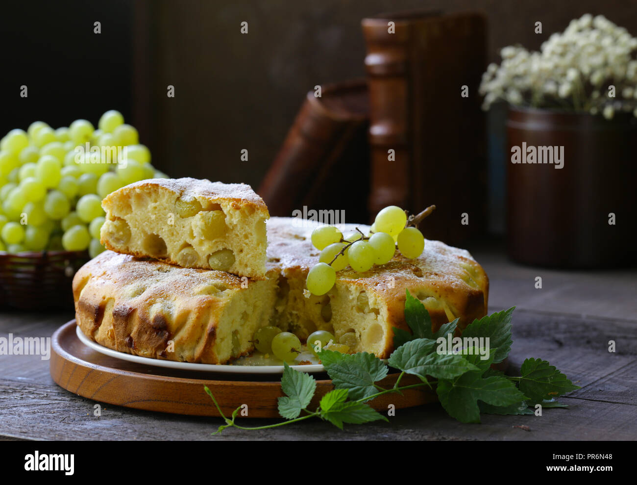 homemade pie cake biscuit with white fresh grapes Stock Photo - Alamy