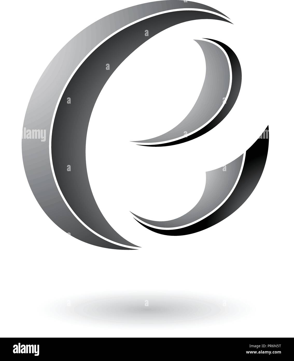 Vector Illustration of Grey Striped Crescent Shape Letter E isolated on ...