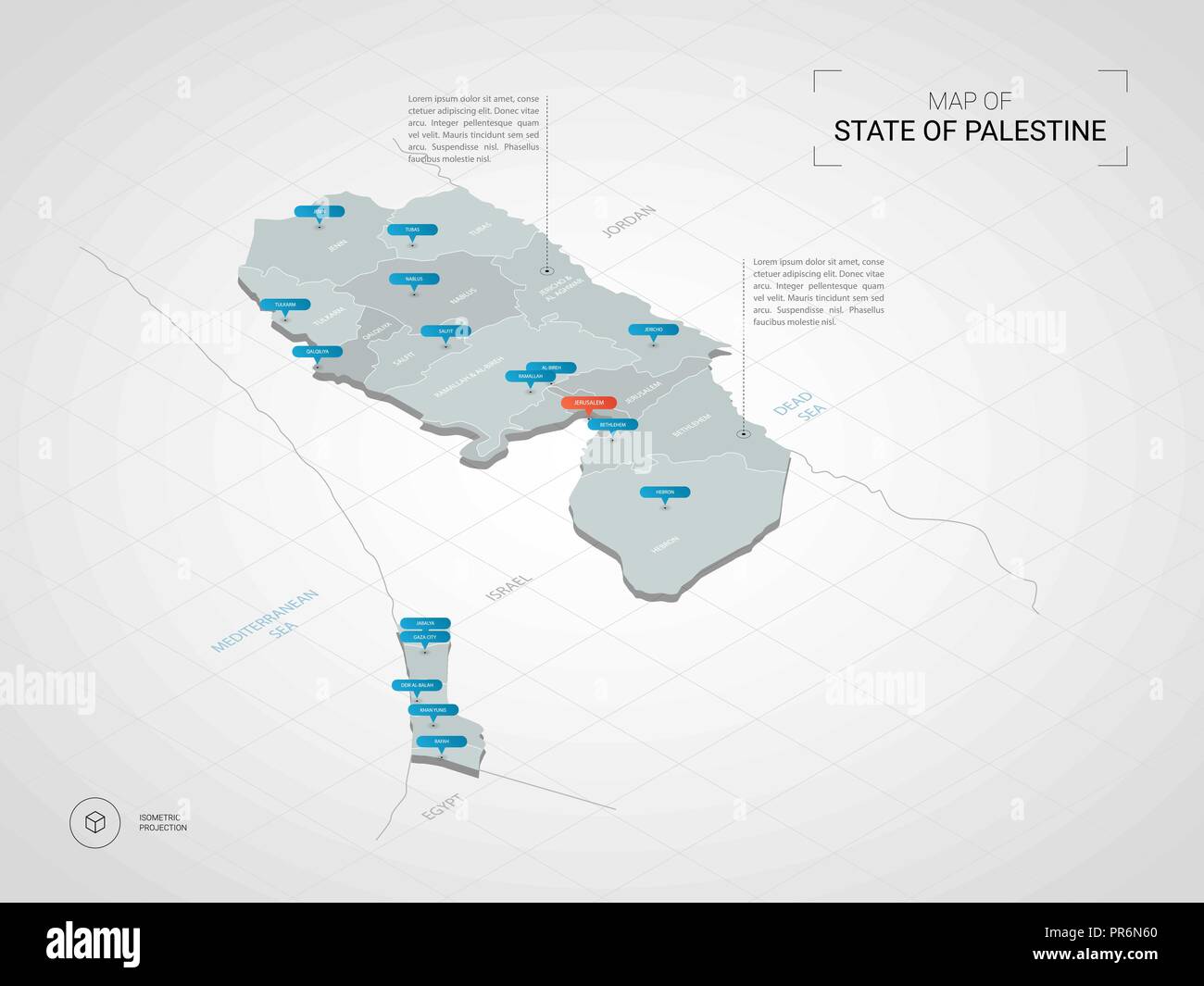 Isometric 3D Palestine map. Stylized vector map illustration with ...