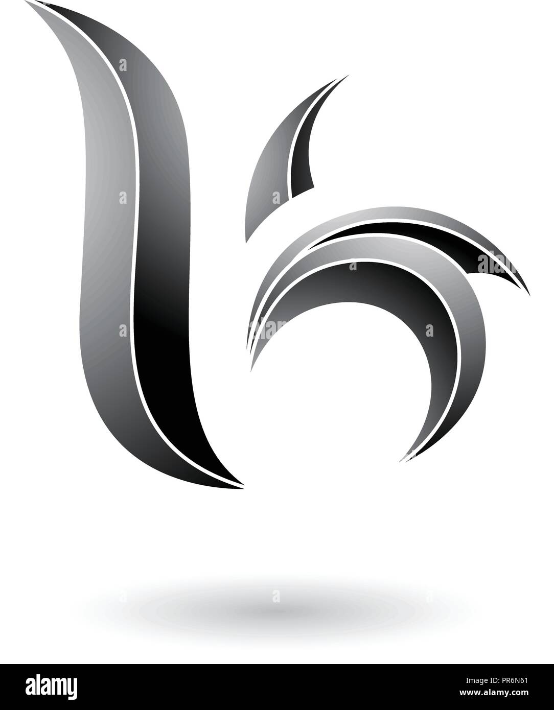 Vector Illustration of Grey Striped Leaf Shaped Letter B or K isolated ...