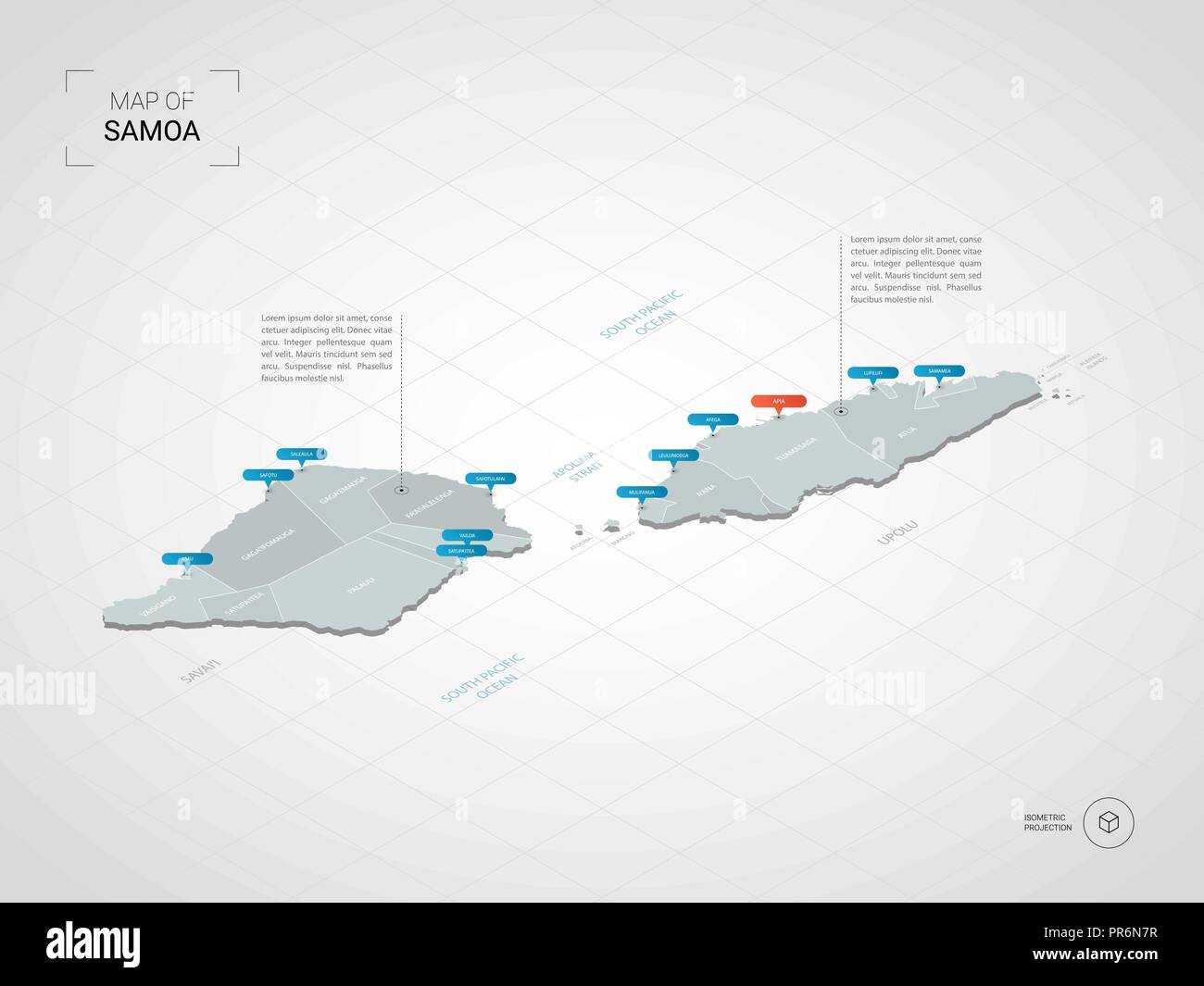 Isometric 3D Samoa map. Stylized vector map illustration with cities ...