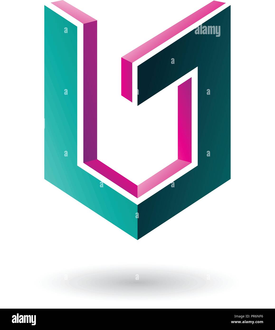Vector Illustration of Magenta and Green Shield Like 3d Shape isolated ...