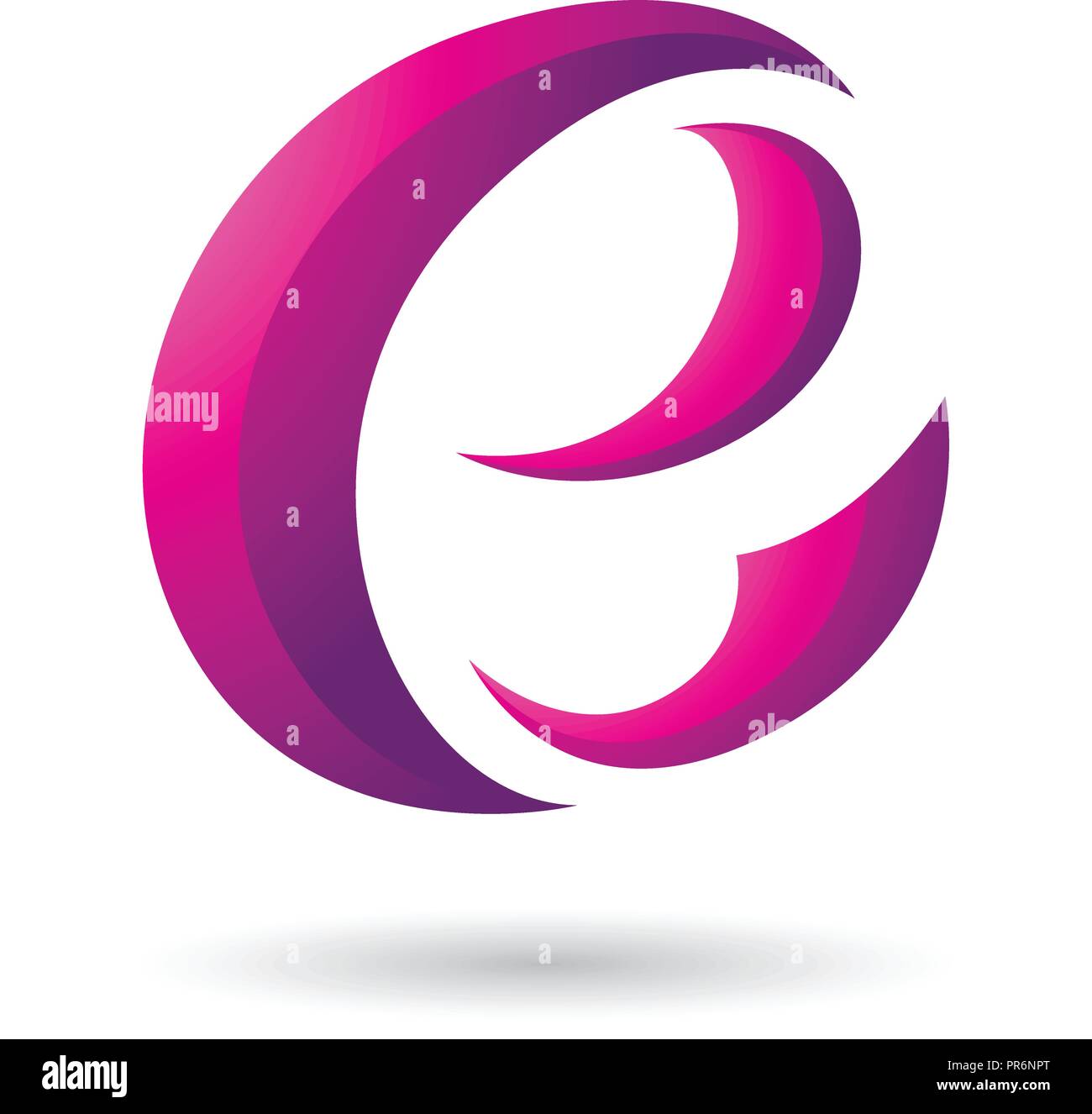 Vector Illustration of Magenta Crescent Shape Letter E isolated on a ...