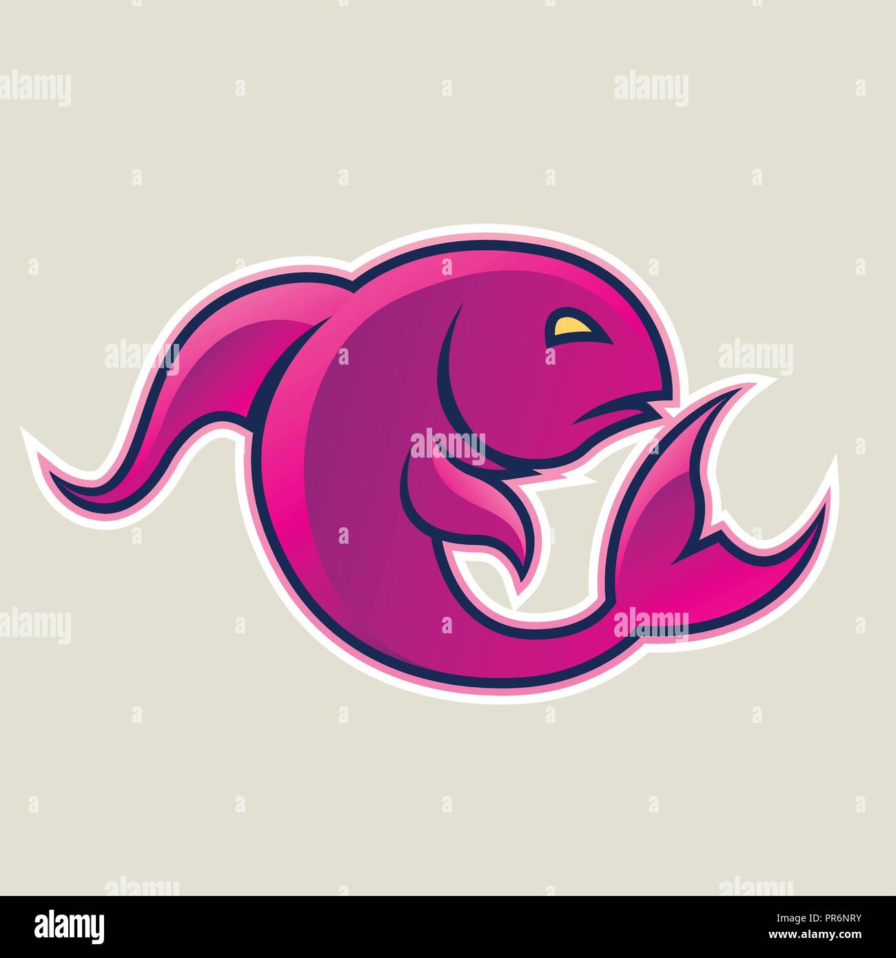 Vector Illustration of Magenta Curvy Fish or Pisces Icon isolated on a ...