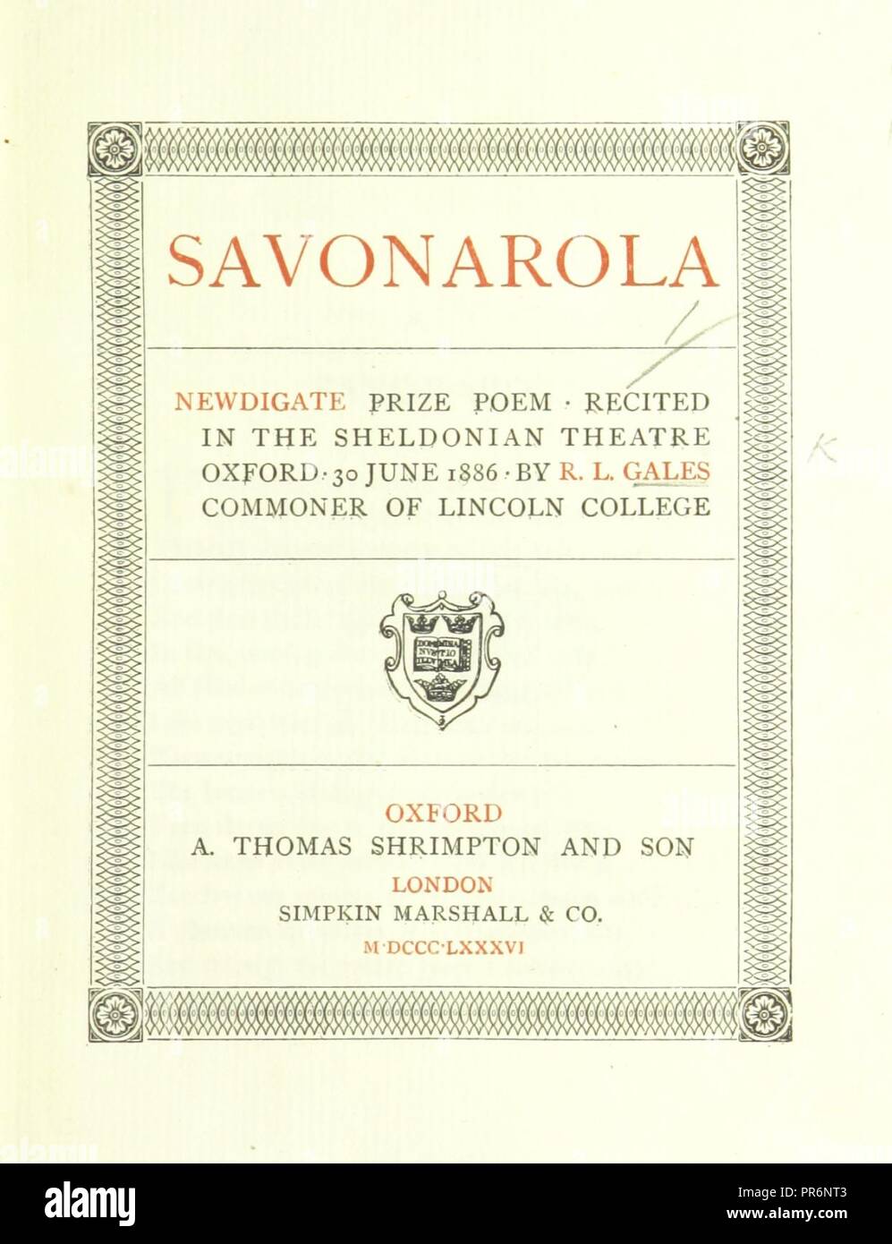 page 7 of 'Savonarola. Newdigate Prize Poem. Recited . 30 June 1886 ...