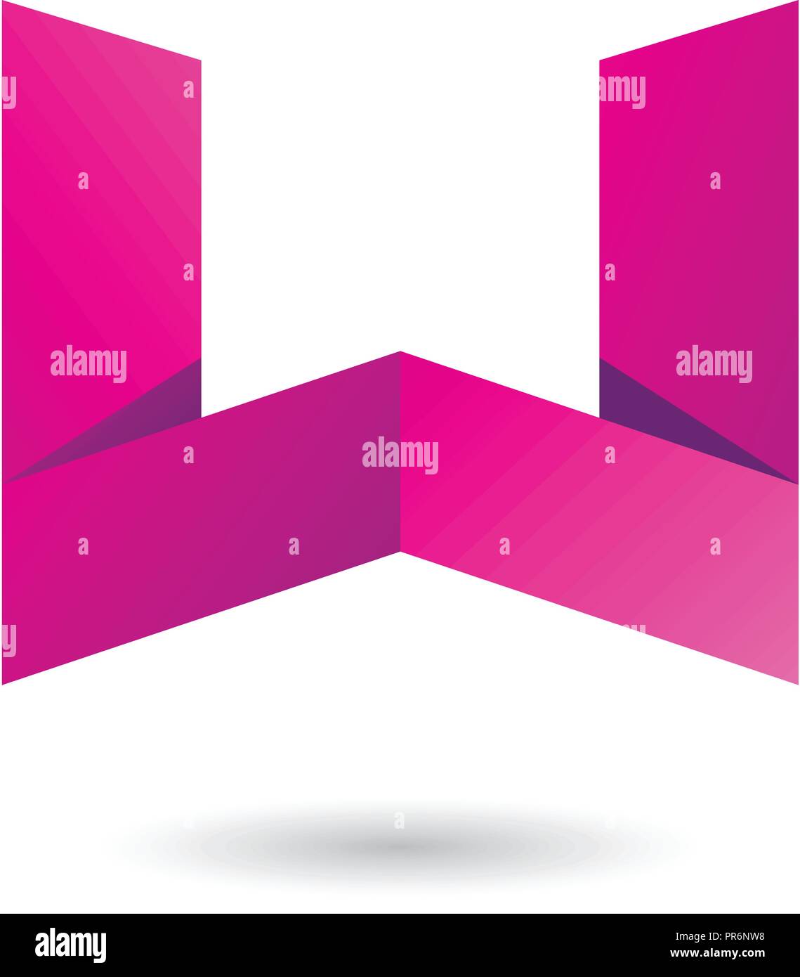 Vector Illustration of Magenta Folded Paper Letter W isolated on a ...