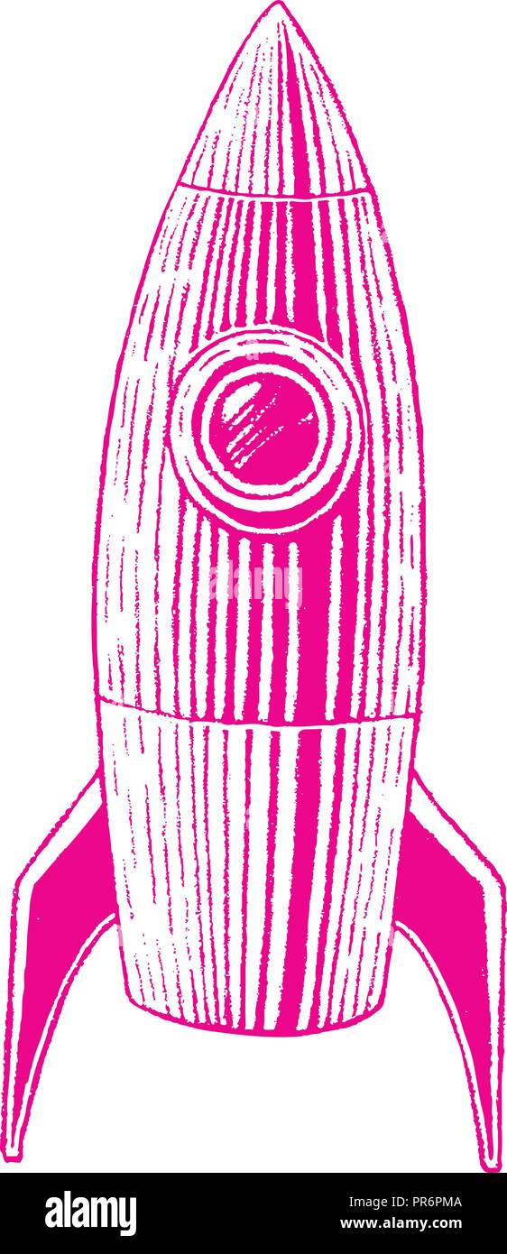 Illustration of Magenta Vectorized Ink Sketch of Rocket isolated on a ...